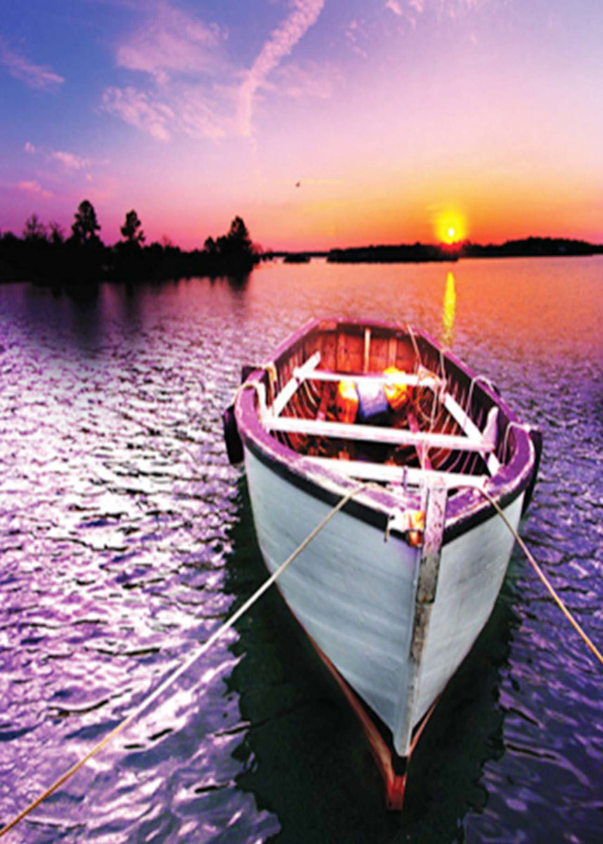 Purple Sunset Lake Boat View 5D Diamond Painting - 5diamondpainting.com ...