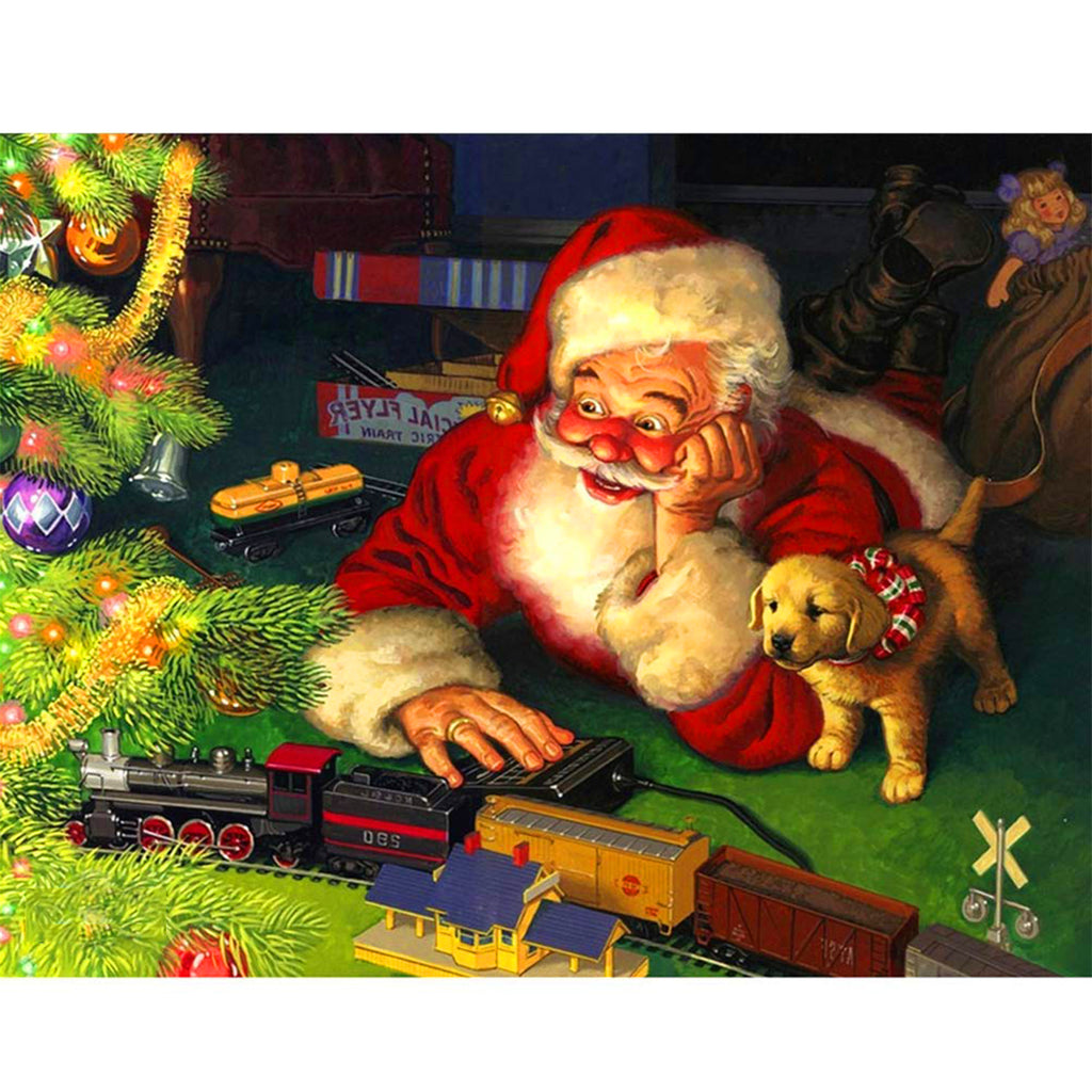 Santa Claus and the Dog Toy Train 5D Diamond Painting ...
