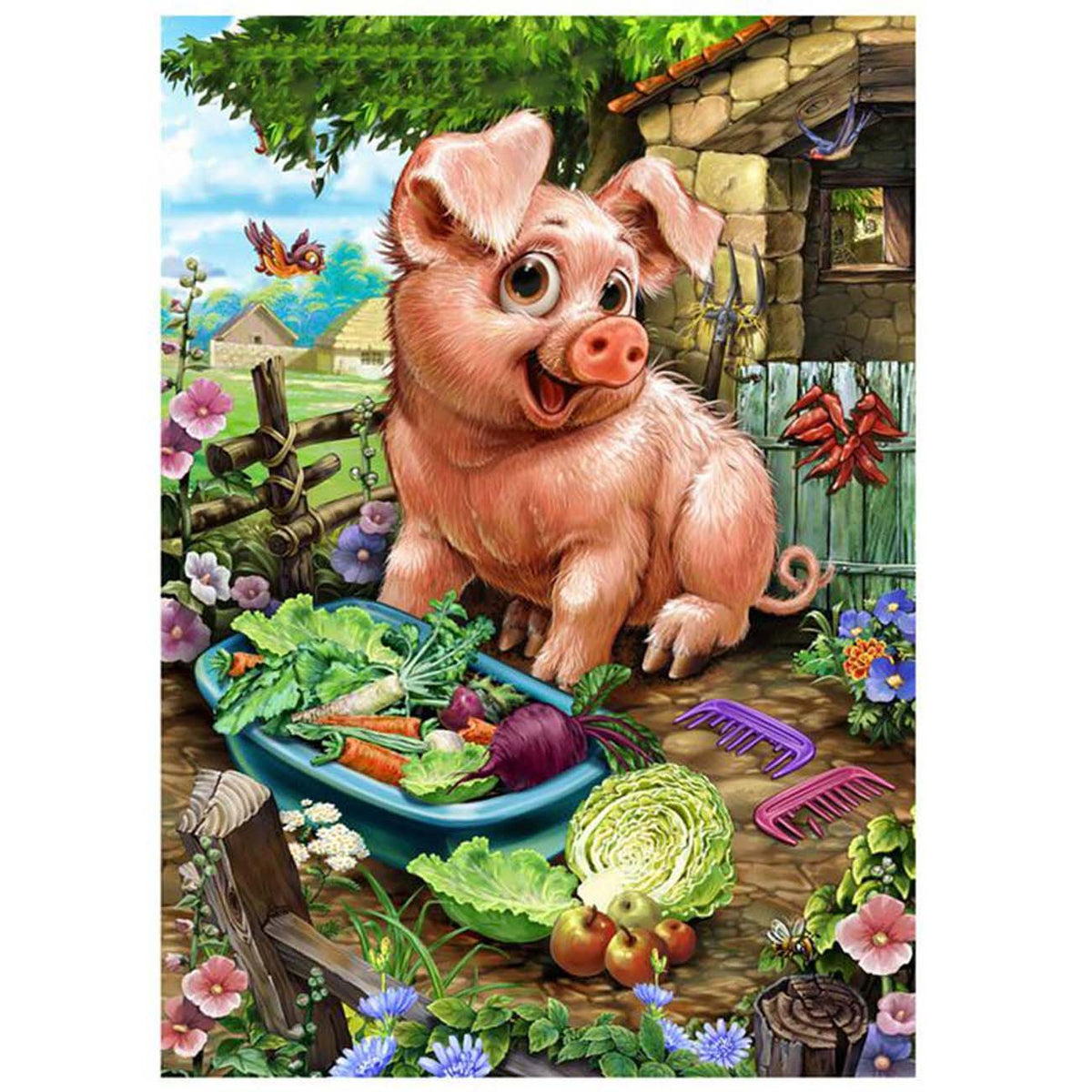 Pastoral Paintings of Pigs and Birds 5D Diamond Painting ...